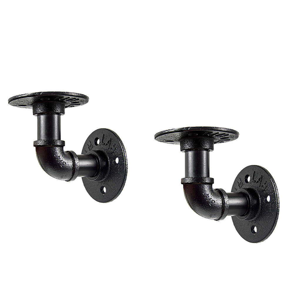 Industrial Black Iron Pipe Bracket Wall Mounted Floating Shelf - Set o ...